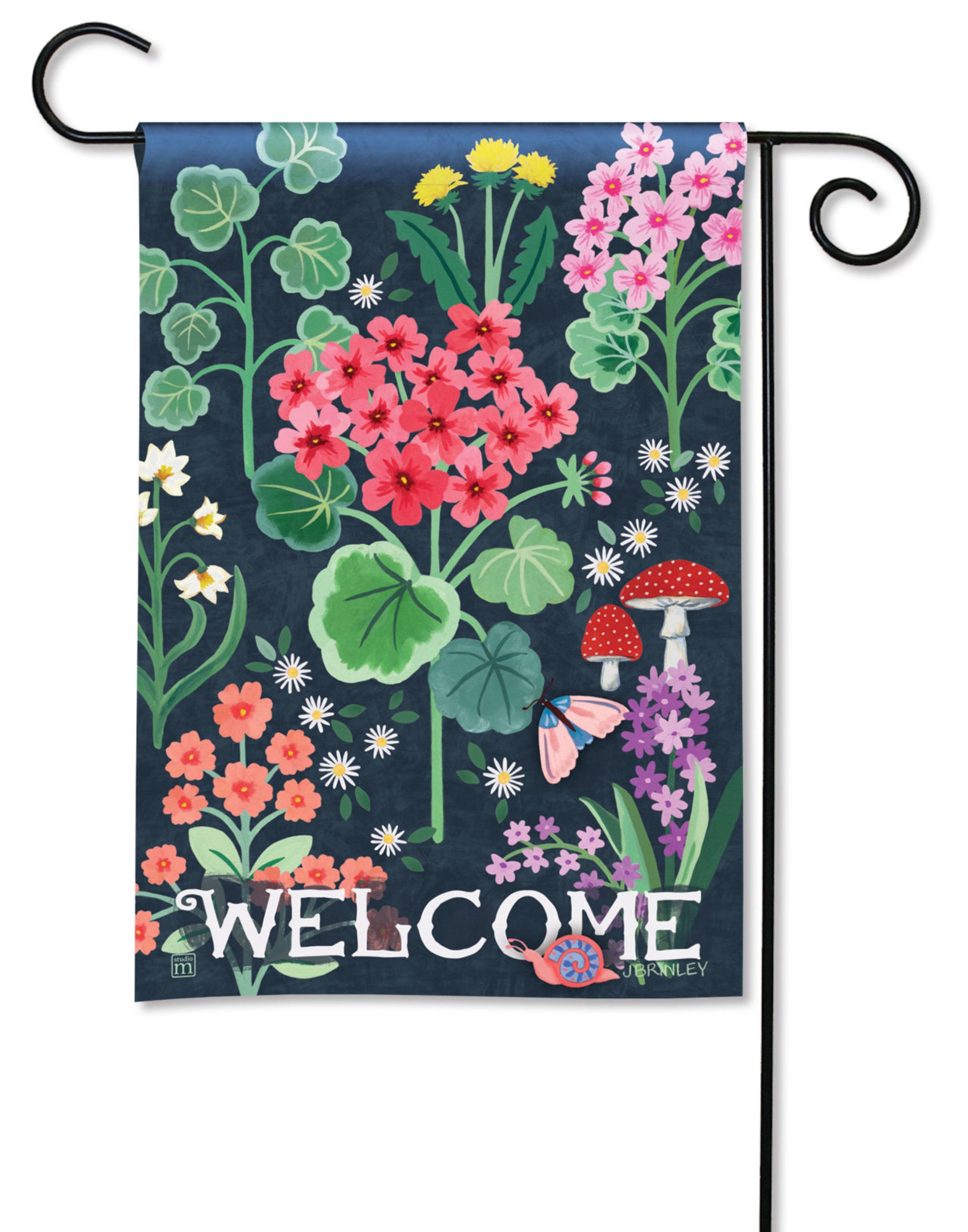 Geranium Welcome Garden Flag – Sunny with Thunderstorms